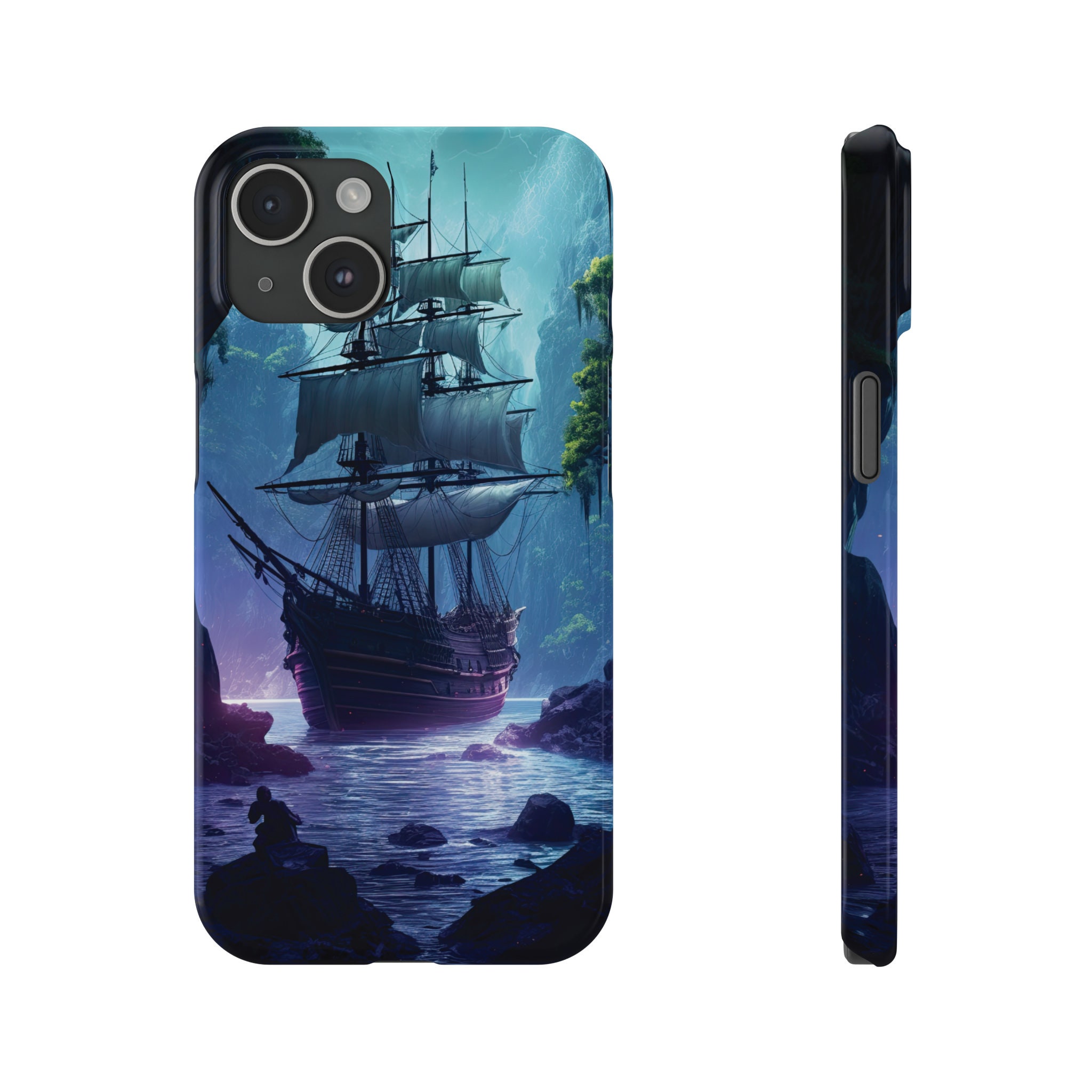 Pirate Ship Tropical Beach Theme on Slim Phone Cases for iPhone 13, 14 ...