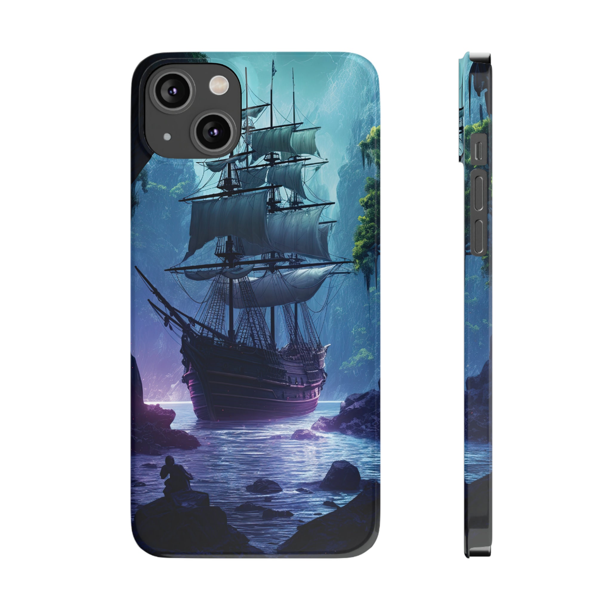 Pirate Ship Tropical Beach Theme on Slim Phone Cases for iPhone 13, 14 ...