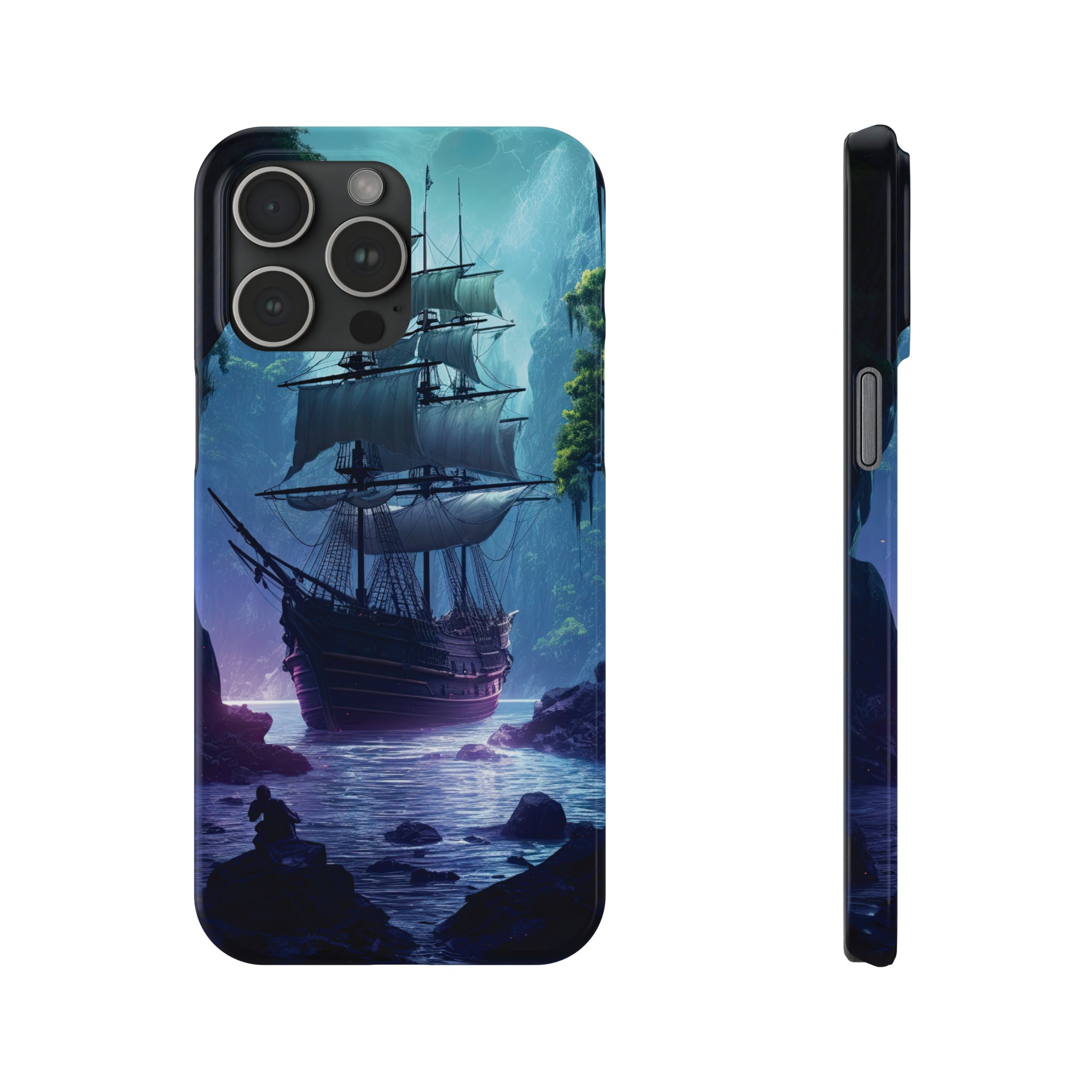 Pirate Ship Tropical Beach Theme on Slim Phone Cases for iPhone 13, 14 ...