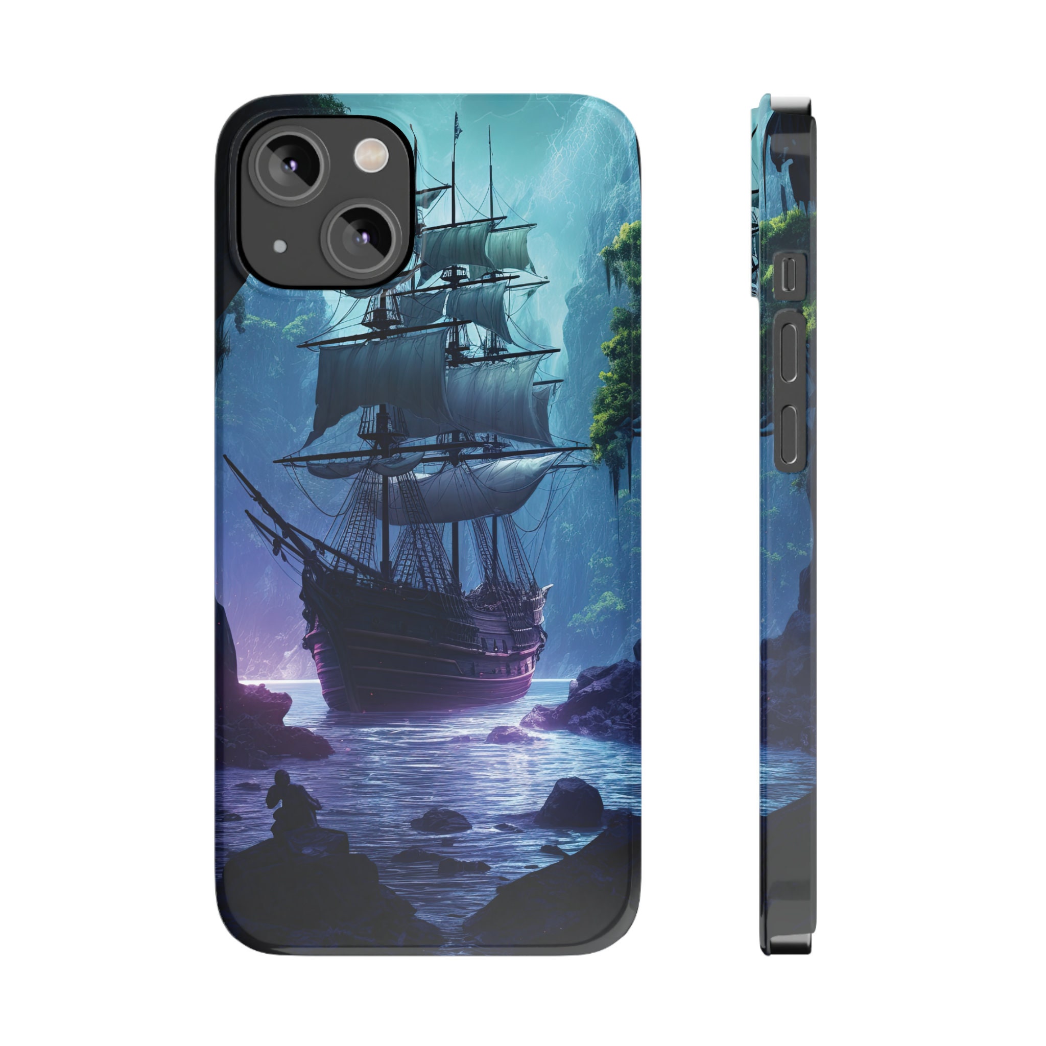 Pirate Ship Tropical Beach Theme on Slim Phone Cases for iPhone 13, 14 ...