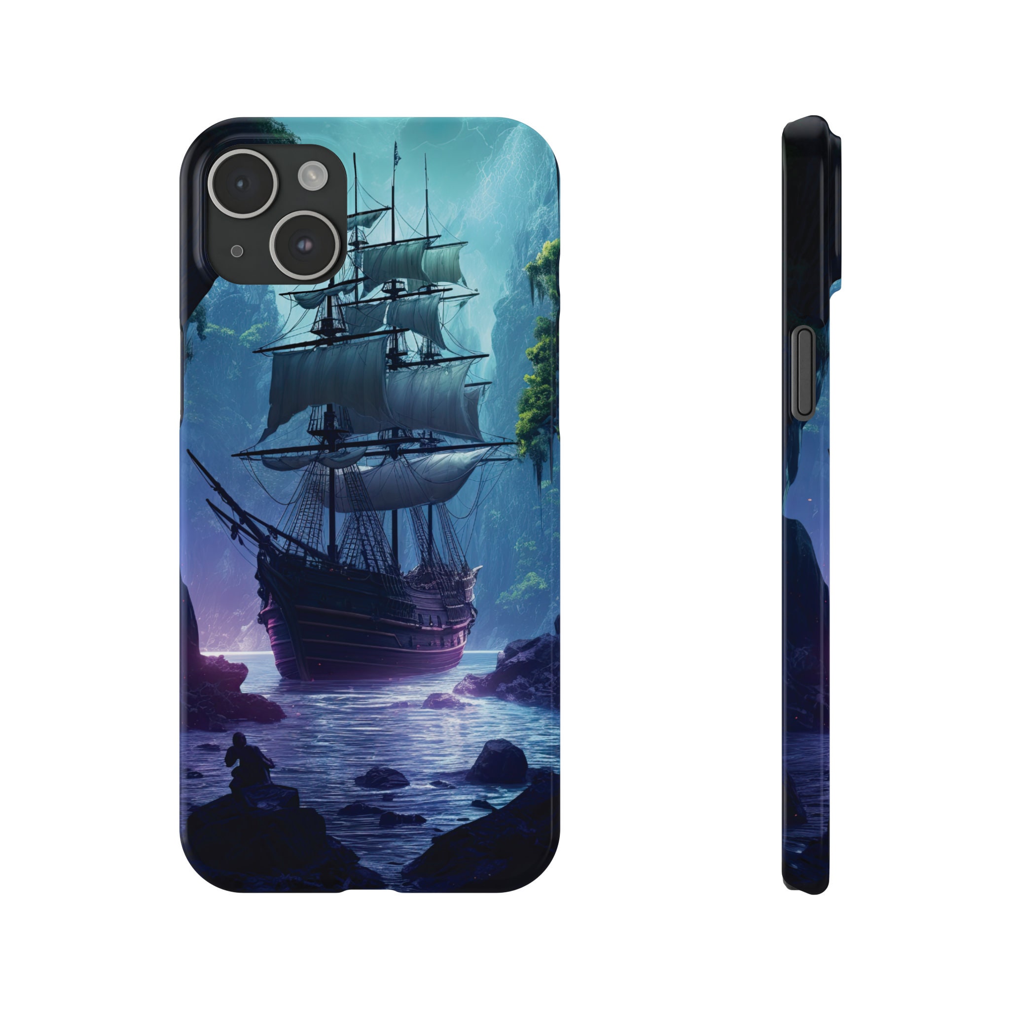 Pirate Ship Tropical Beach Theme on Slim Phone Cases for iPhone 13, 14 ...