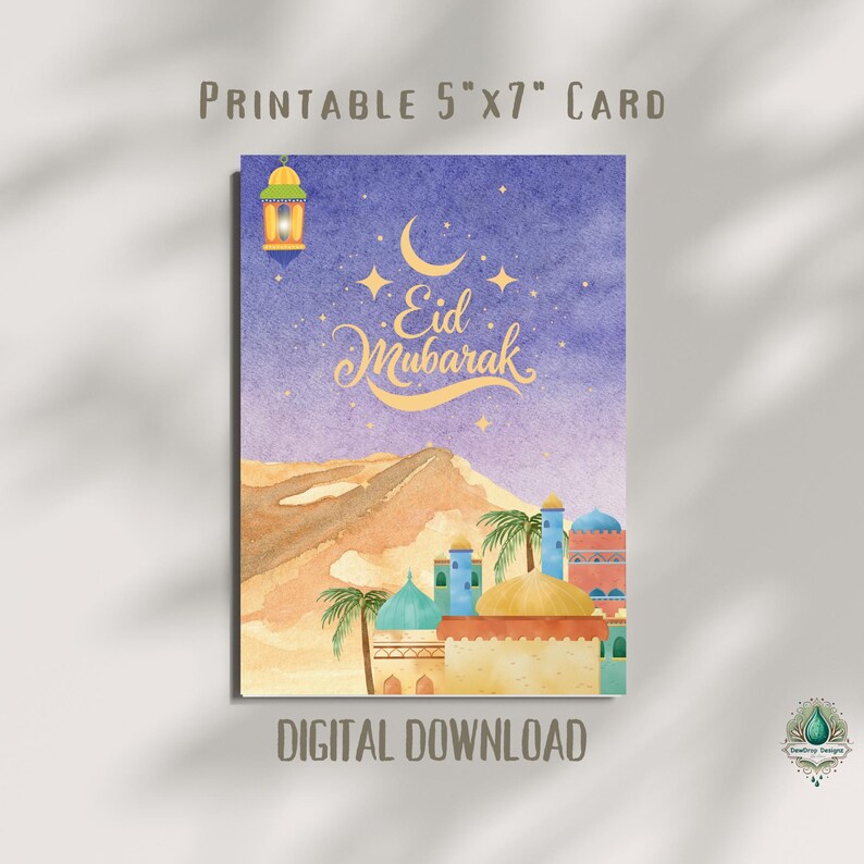 Printable Eid Mubarak Card Colorful Eid Greeting Card Digital Eid ...