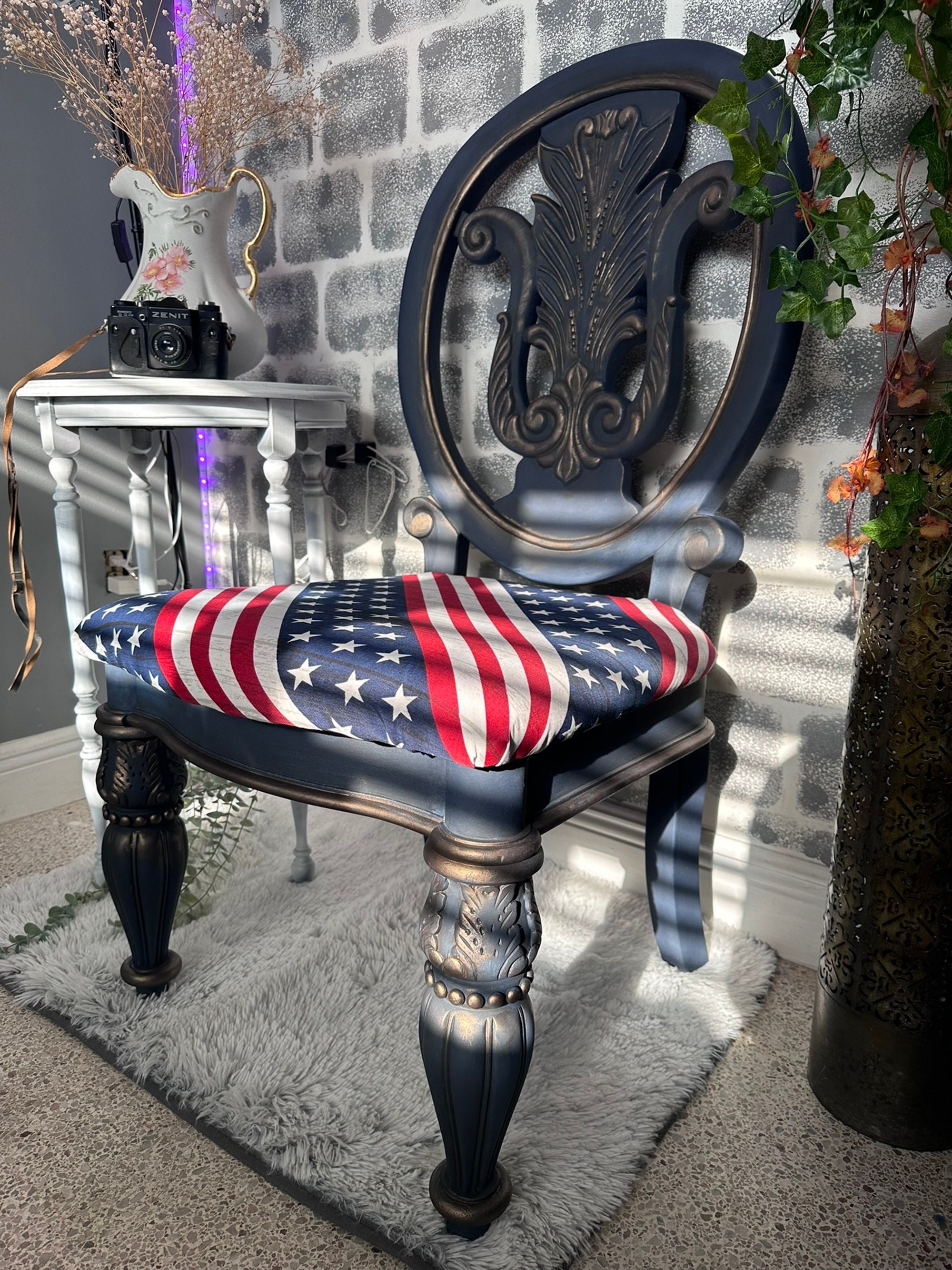 Vintage Chair/reclaimed Chair/patriotic Chair/usa Flag Chair/american ...