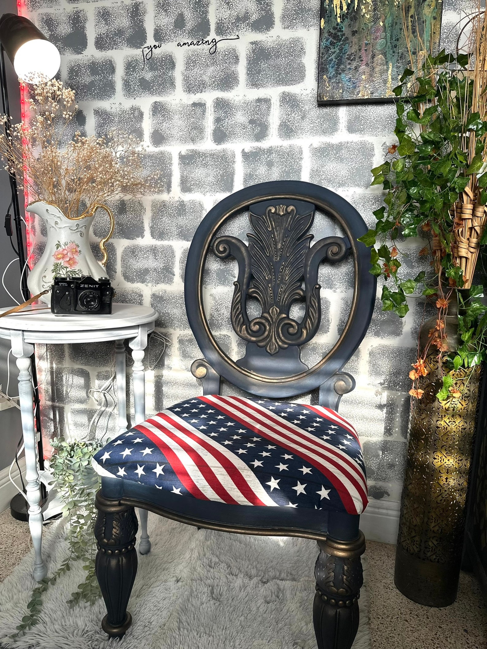 Vintage Chair/reclaimed Chair/patriotic Chair/usa Flag Chair/american ...