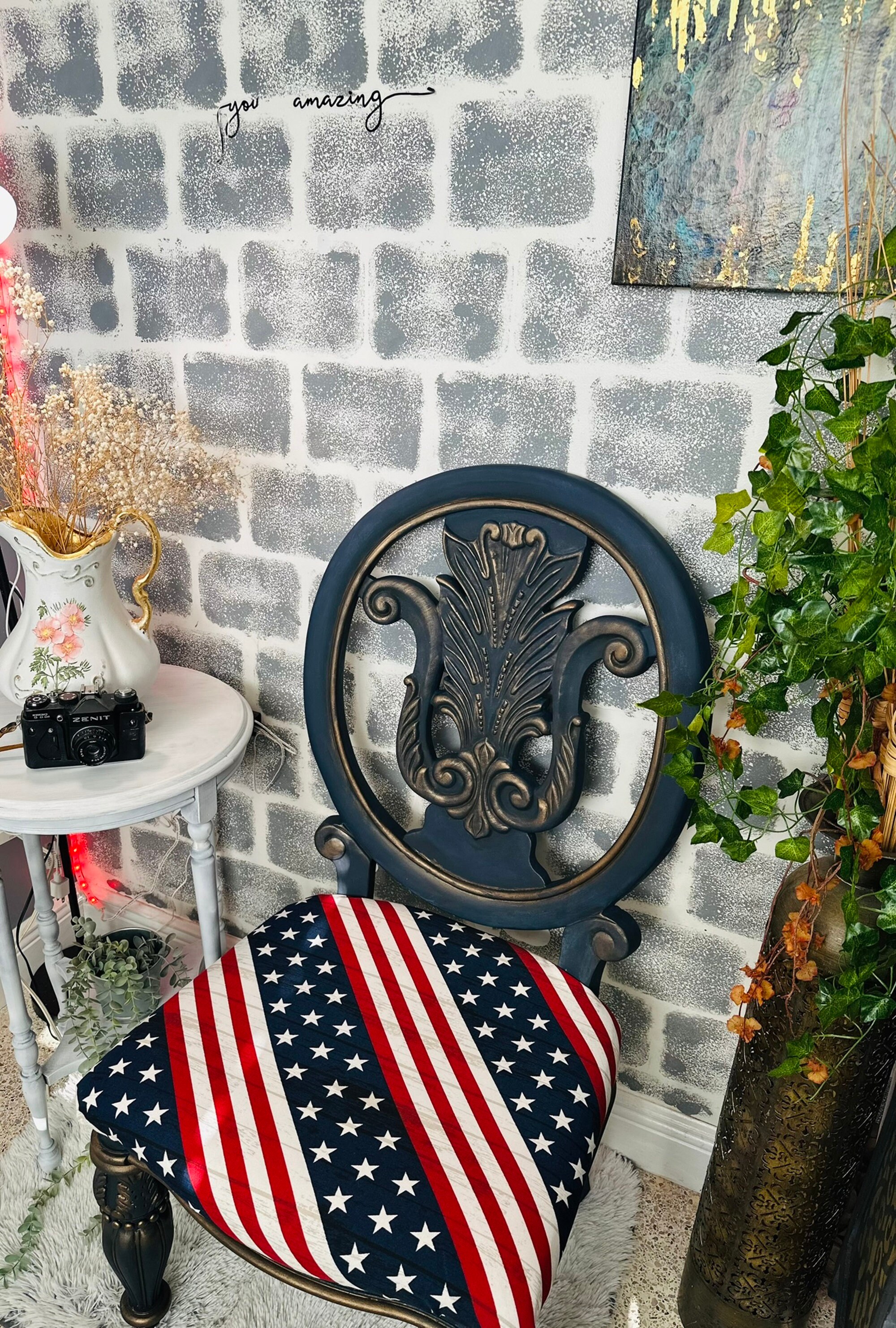 Vintage Chair/reclaimed Chair/patriotic Chair/usa Flag Chair/american ...