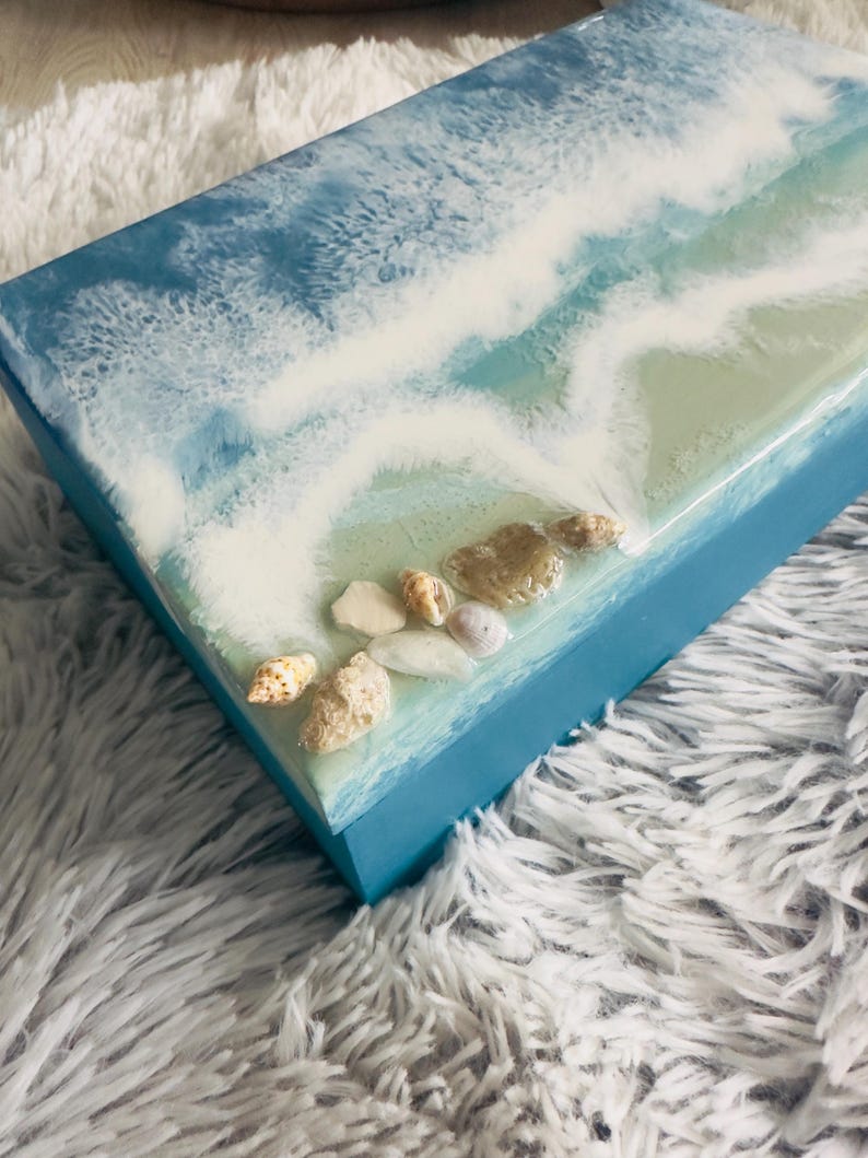 Vintage Nautical Jewelry Box, Coastal Epoxy Resin Ocean Art - Etsy