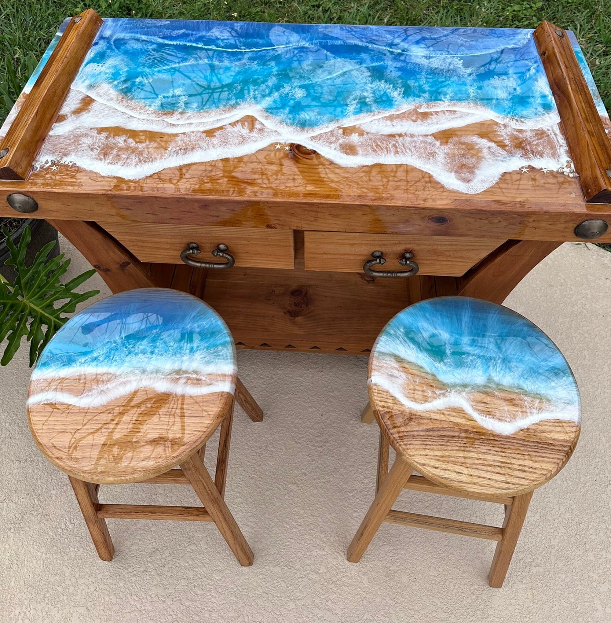 Newbar/ Vintage Table and Stools/ Coffee Bar/ Epoxy Countertop Table ...