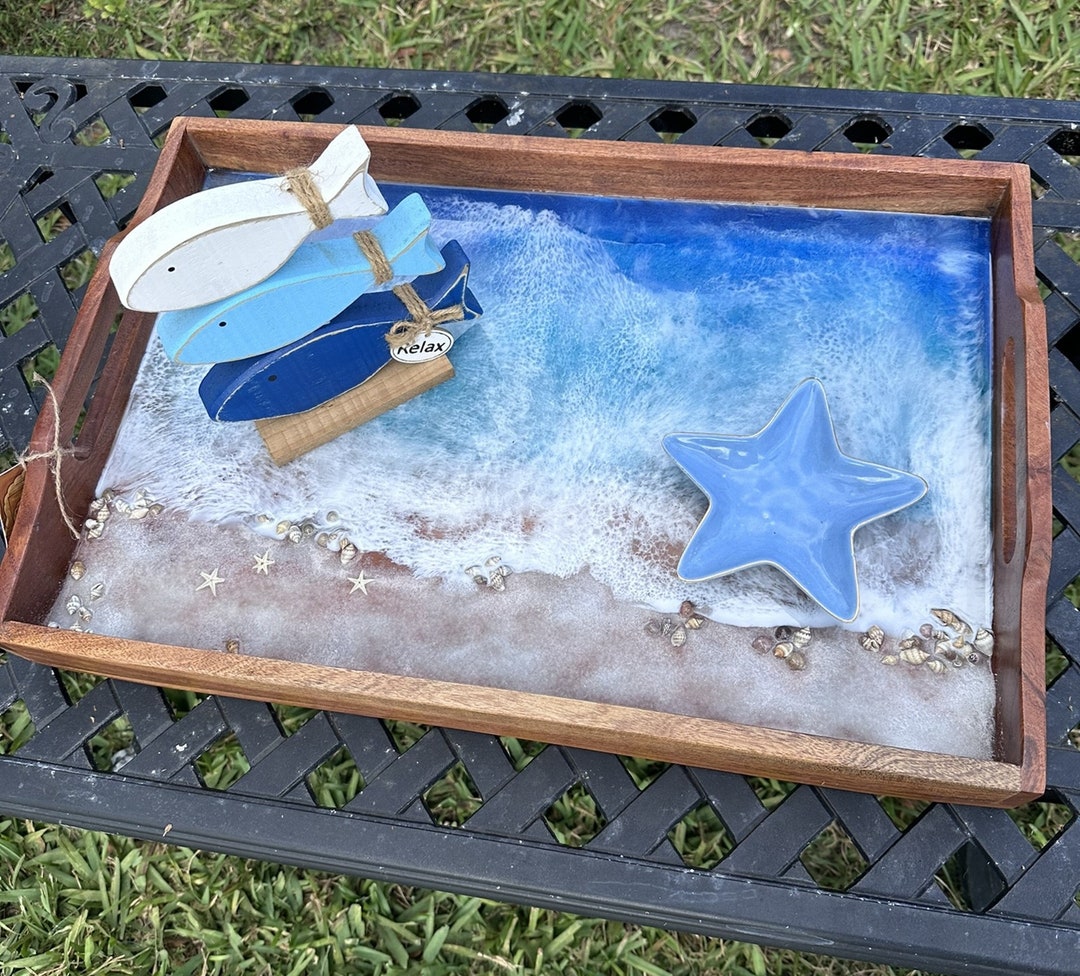 Epoxy Tray/ Epoxy Ocean Waves Tray/ Serving Tray/ Center Piece Epoxy ...