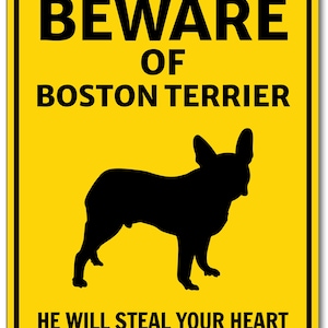 Boston Terrier Sign, Beware Dog Sign, Boston Terrier Gift, Dog Breed ...