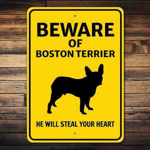 Boston Terrier Sign, Beware Dog Sign, Boston Terrier Gift, Dog Breed ...