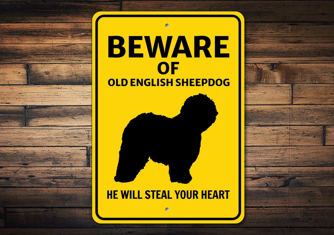Old English Sheepdog Sign, Beware Dog Sign, Dog Breed Sign, Sheepdog ...