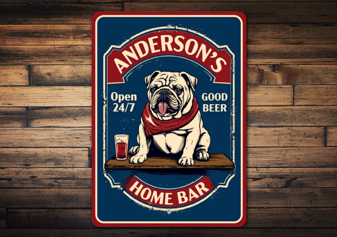 American Bulldog Sign, Bulldog Family Bar Sign, Bulldog Decor, Custom ...