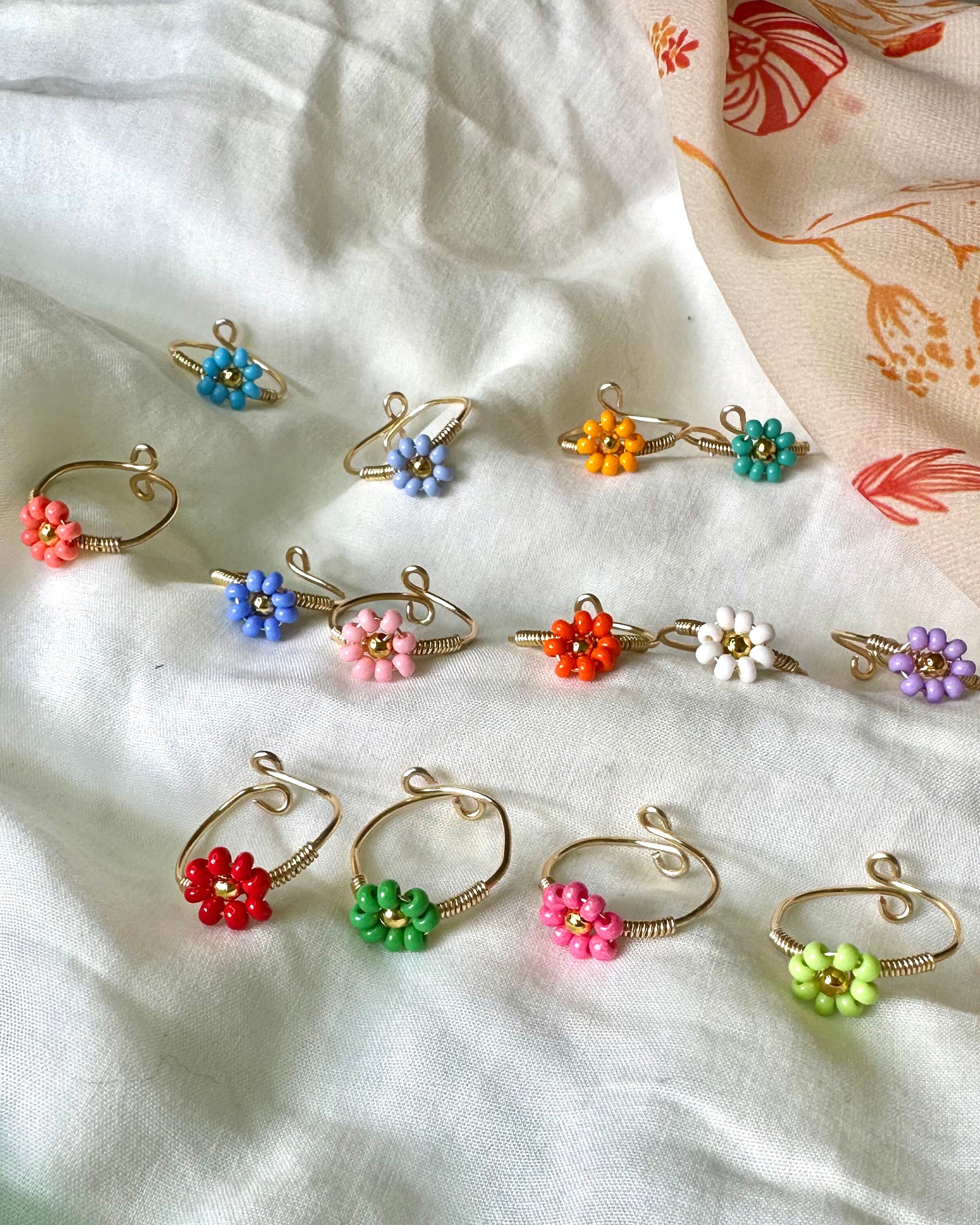Colorful Flower Adjustable Rings, Gold Plated Wire Adjustable Rings ...