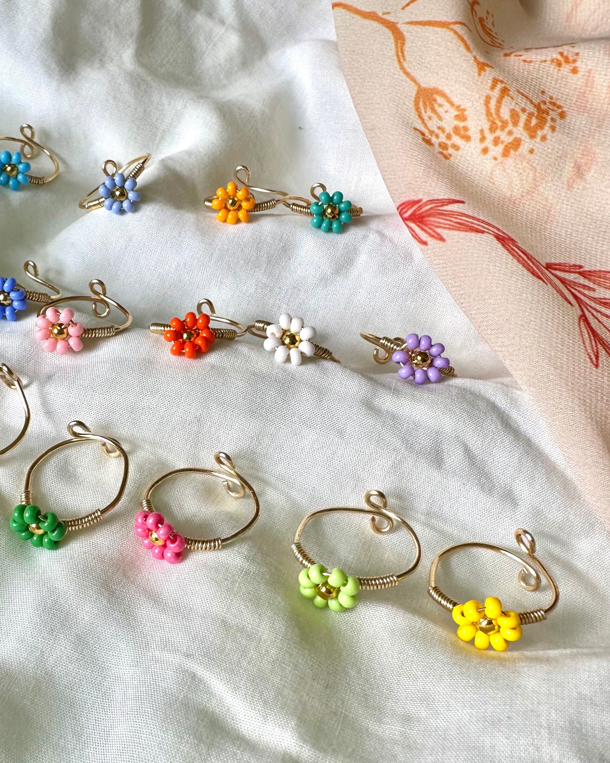 Colorful Flower Adjustable Rings, Gold Plated Wire Adjustable Rings ...