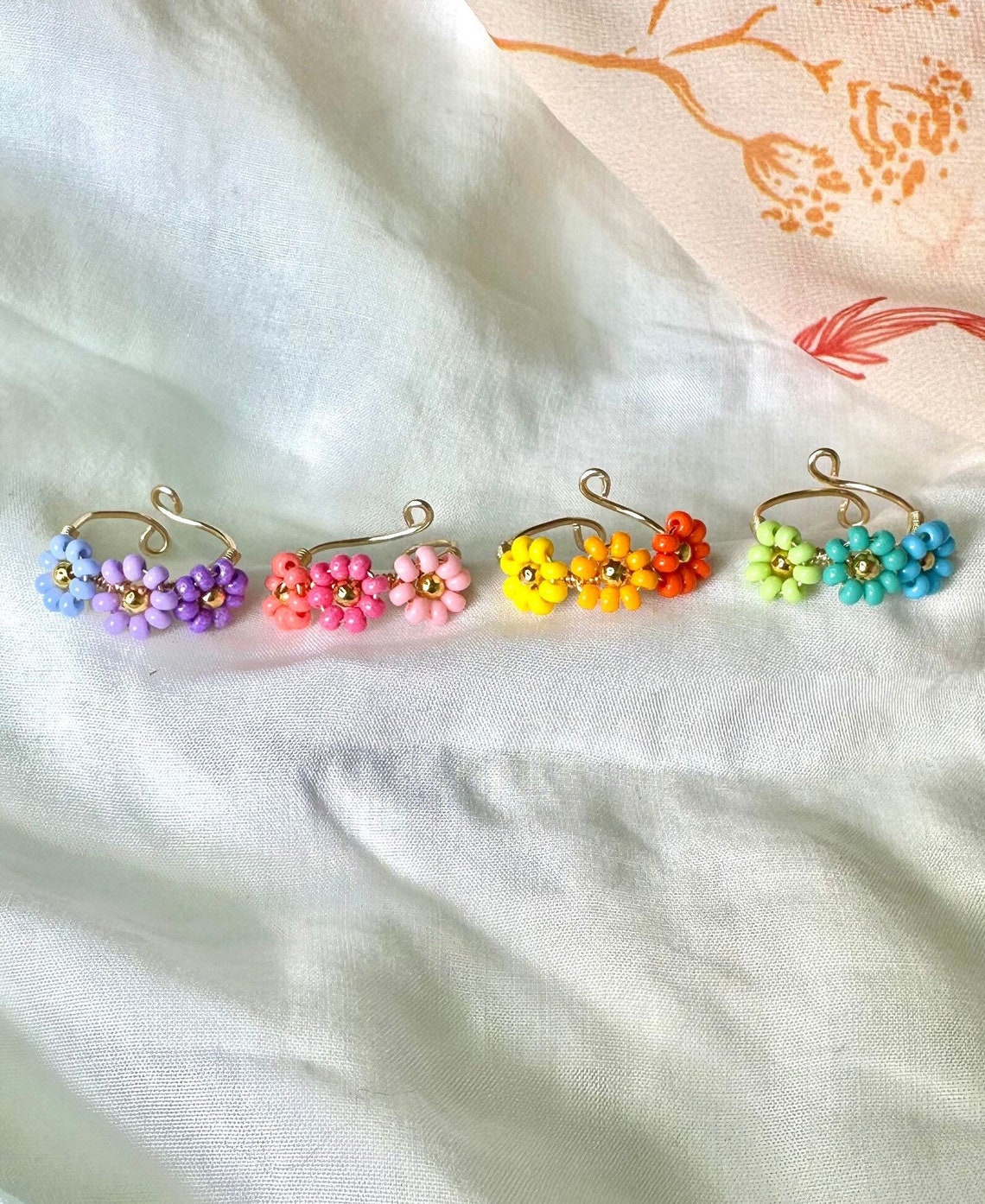 Flowers Rings, Colorful Flower Adjustable Rings, Gold Plated Wire ...