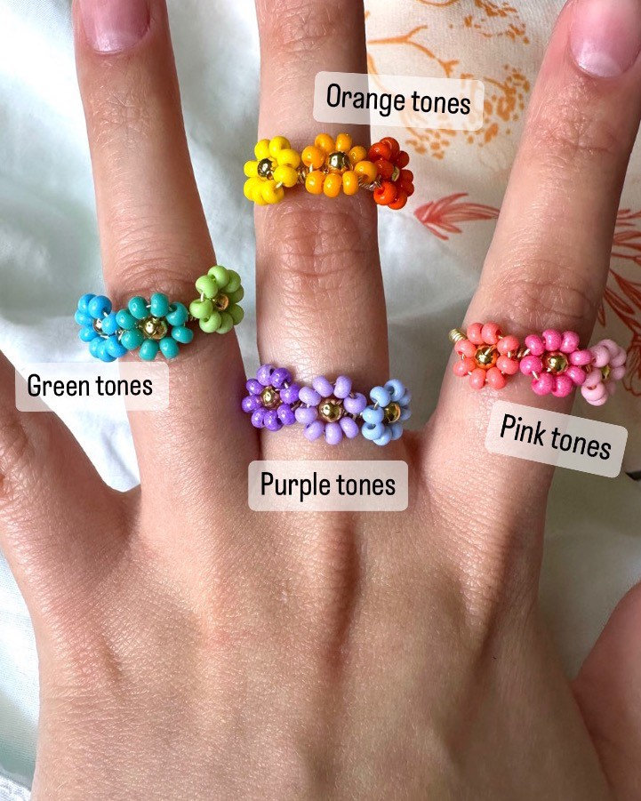 Flowers Rings, Colorful Flower Adjustable Rings, Gold Plated Wire ...