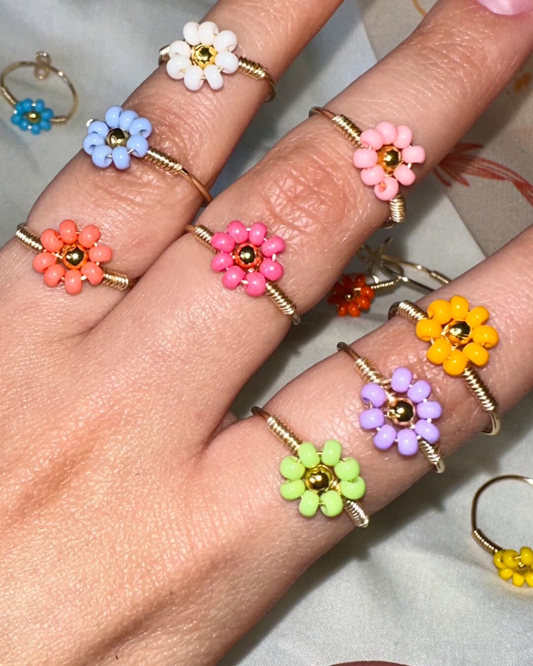 Colorful Flower Adjustable Rings, Gold Plated Wire Adjustable Rings ...
