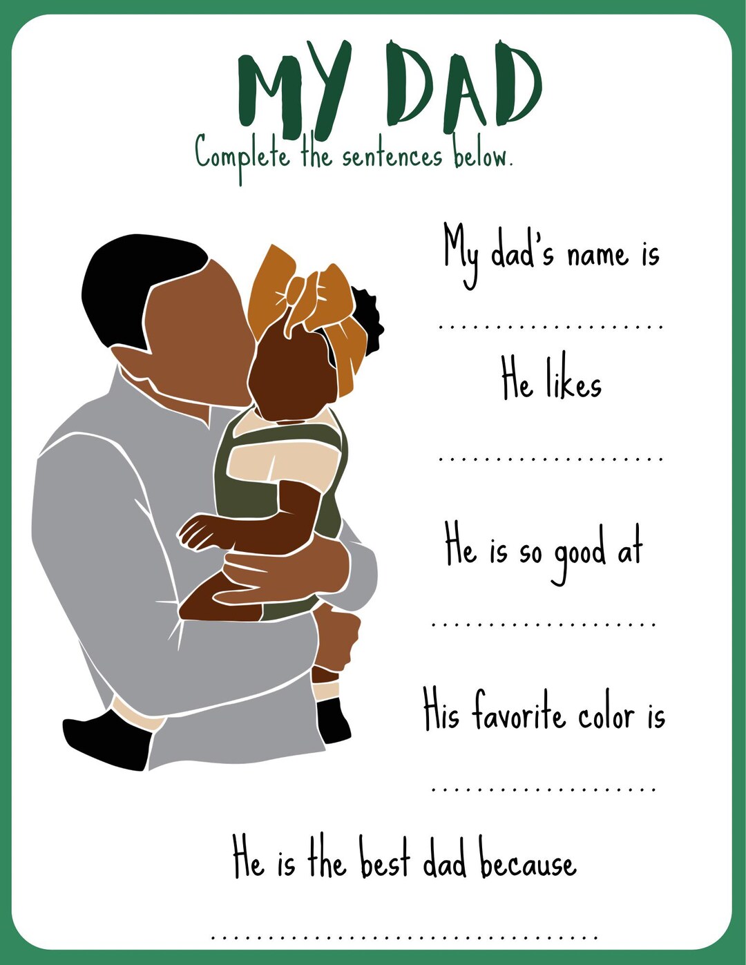 All About My Dad Printable Worksheet | Father’s Day Kids Activity ...