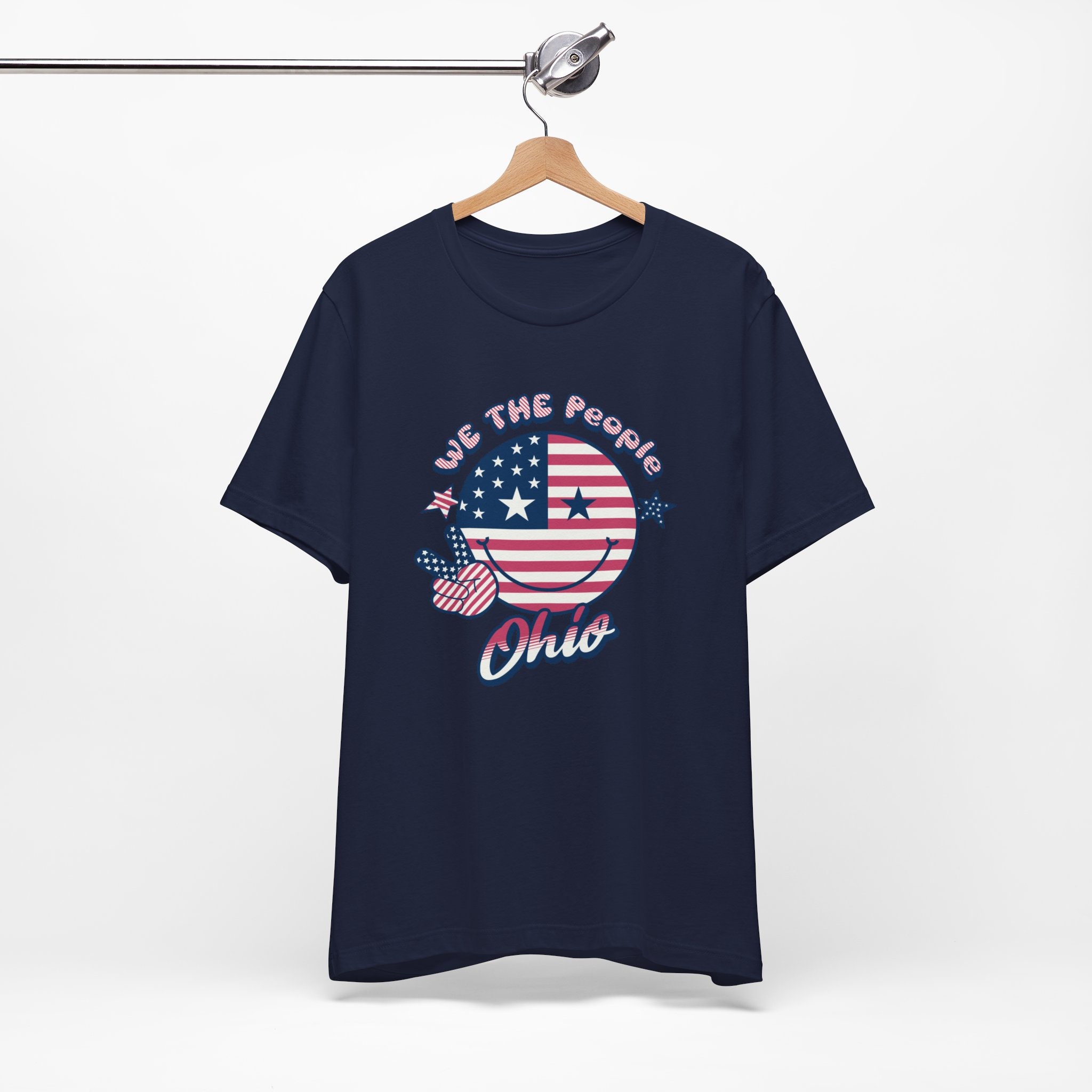 US Flag Smiley Face Ohio Unisex Short Sleeve Tee 4th of July Shirt ...