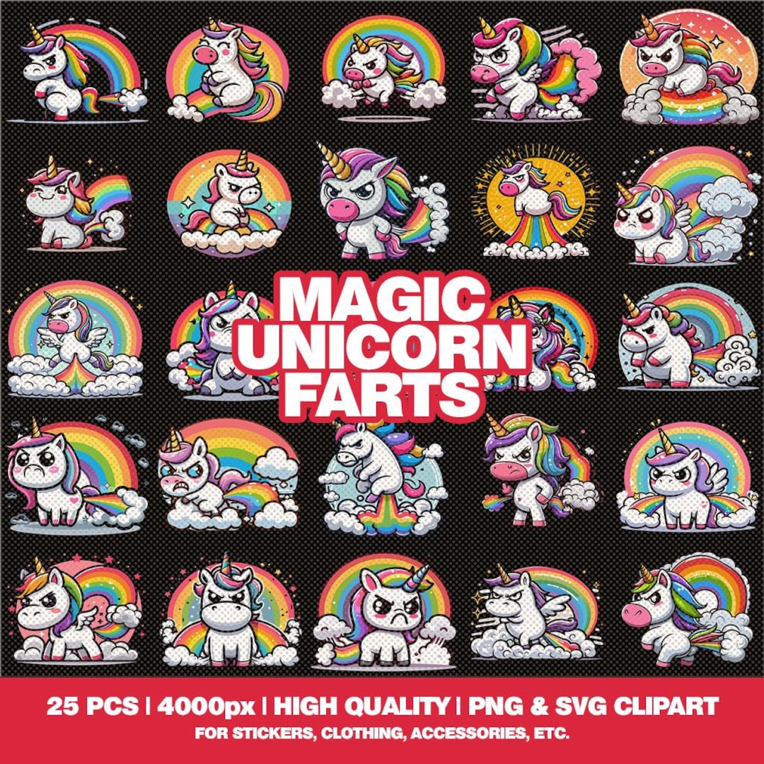 Magic Unicorn Farts Clipart Pack - 25 Pieces | High-quality Digital ...