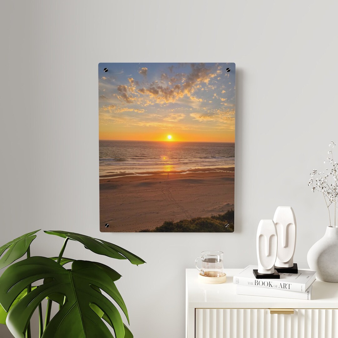 Sunset on the Beach Acrylic Wall Art Panel, Pacific Ocean Photo Wall ...