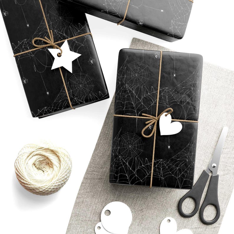 Spider Web Wrapping Paper, Black Gift Wrap, Spider Halloween Wrapping ...
