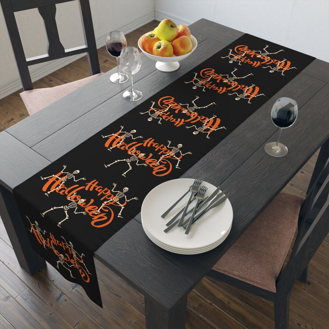 Halloween Table Runner, Dancing Skeletons Table Decor, Holiday Table ...