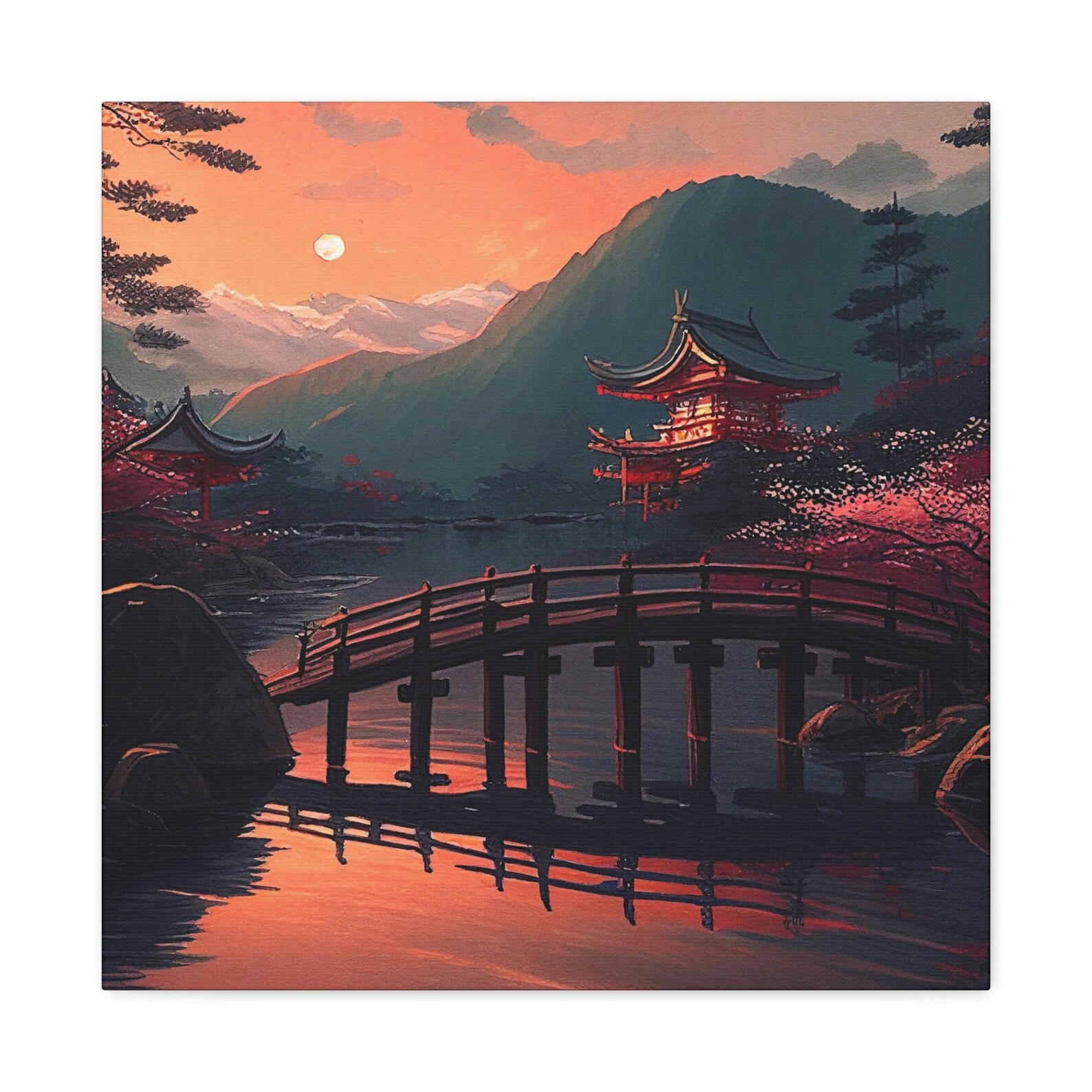 Japanese Sunset Watercolor Japanese Nature Inspired Painting - Etsy