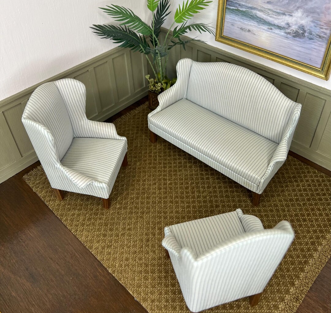 D. Anne Ruff Wingback Sofa and 2 Wingback Chairs - Dollhouse Miniature ...