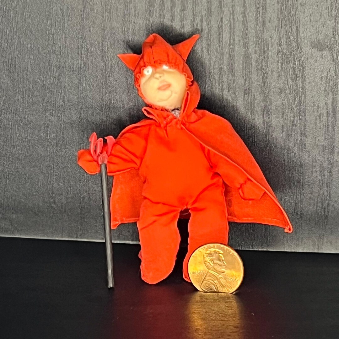 Vintage Hand Sculpted Child in Devil Costume - 3.5” Tall - 1:12 Scale ...