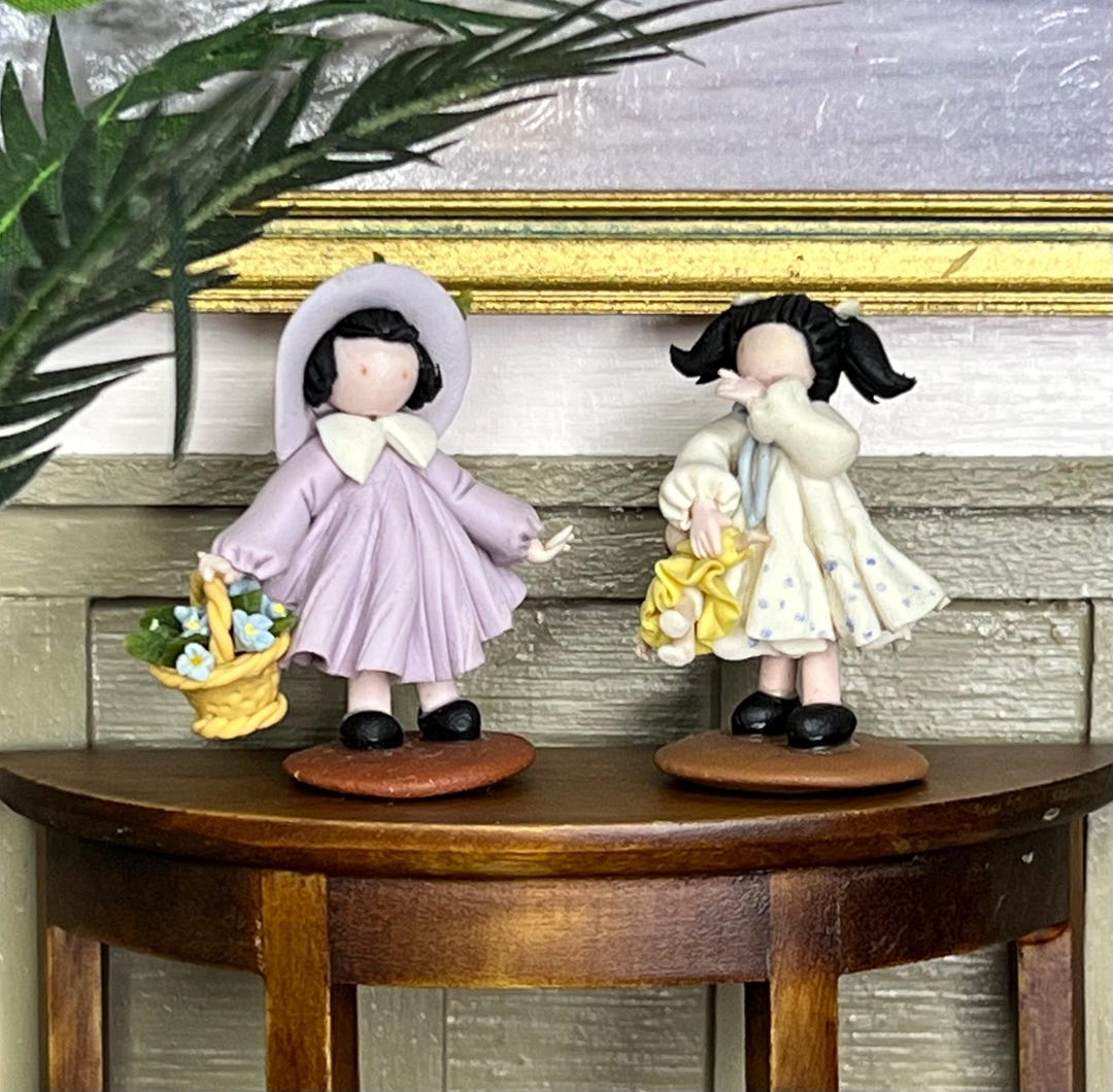 Pair of Vintage Hand Sculpted Clay Dolls by Alicia - 1.5" Tall - 1/12 ...