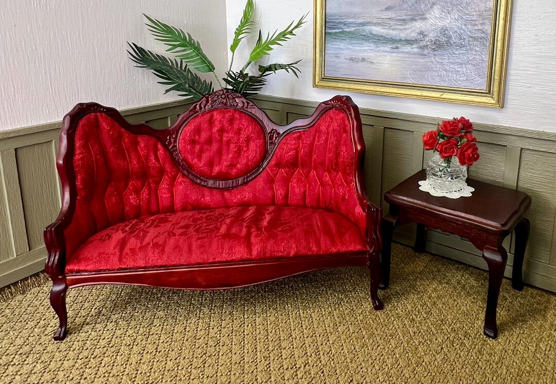 Victorian Mirror Back Settee, Side Table and Roses – 1:12 Scale ...