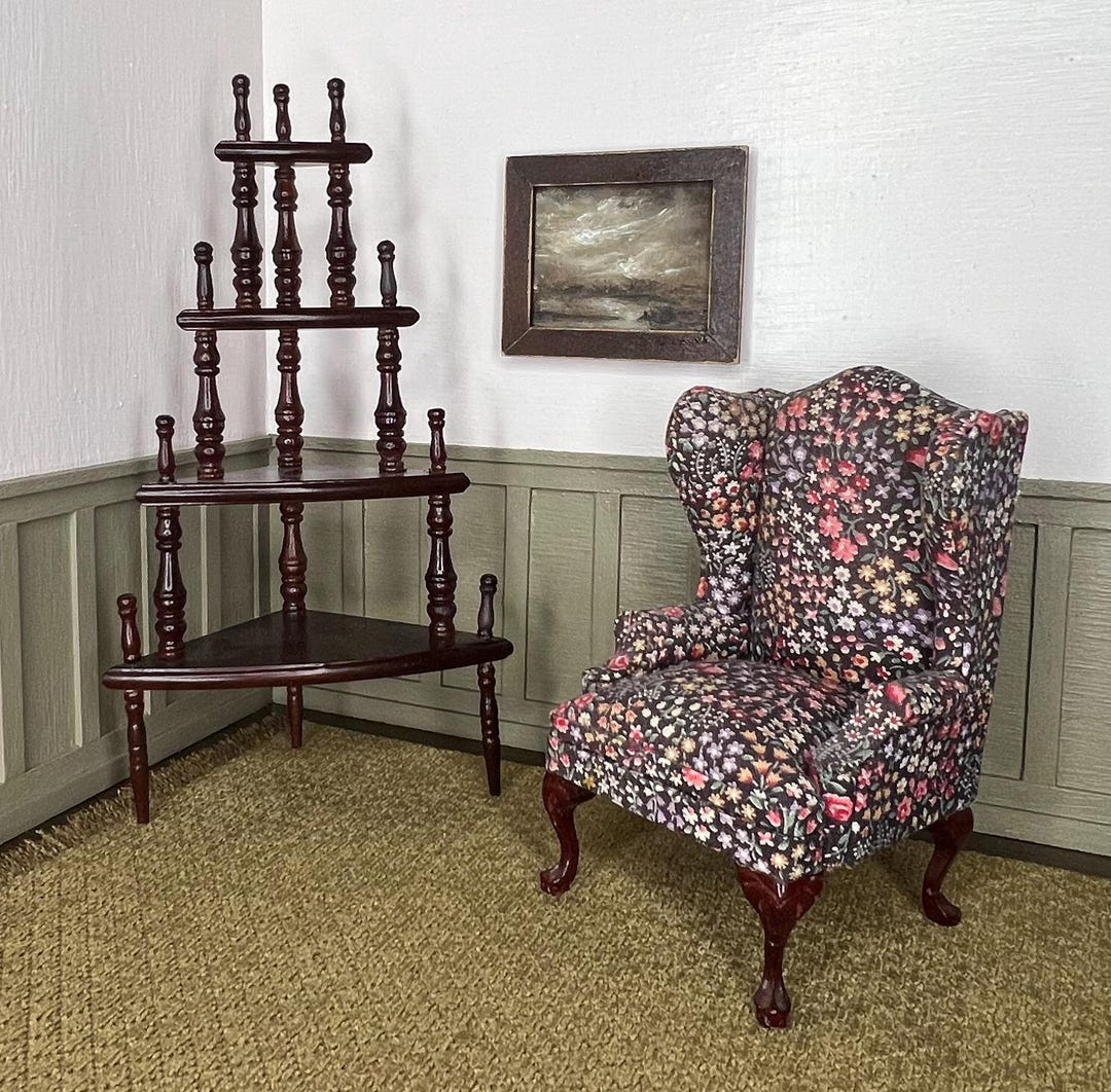 Vintage Victorian Corner Shelves and Wingback Chair – 1:12 Scale ...