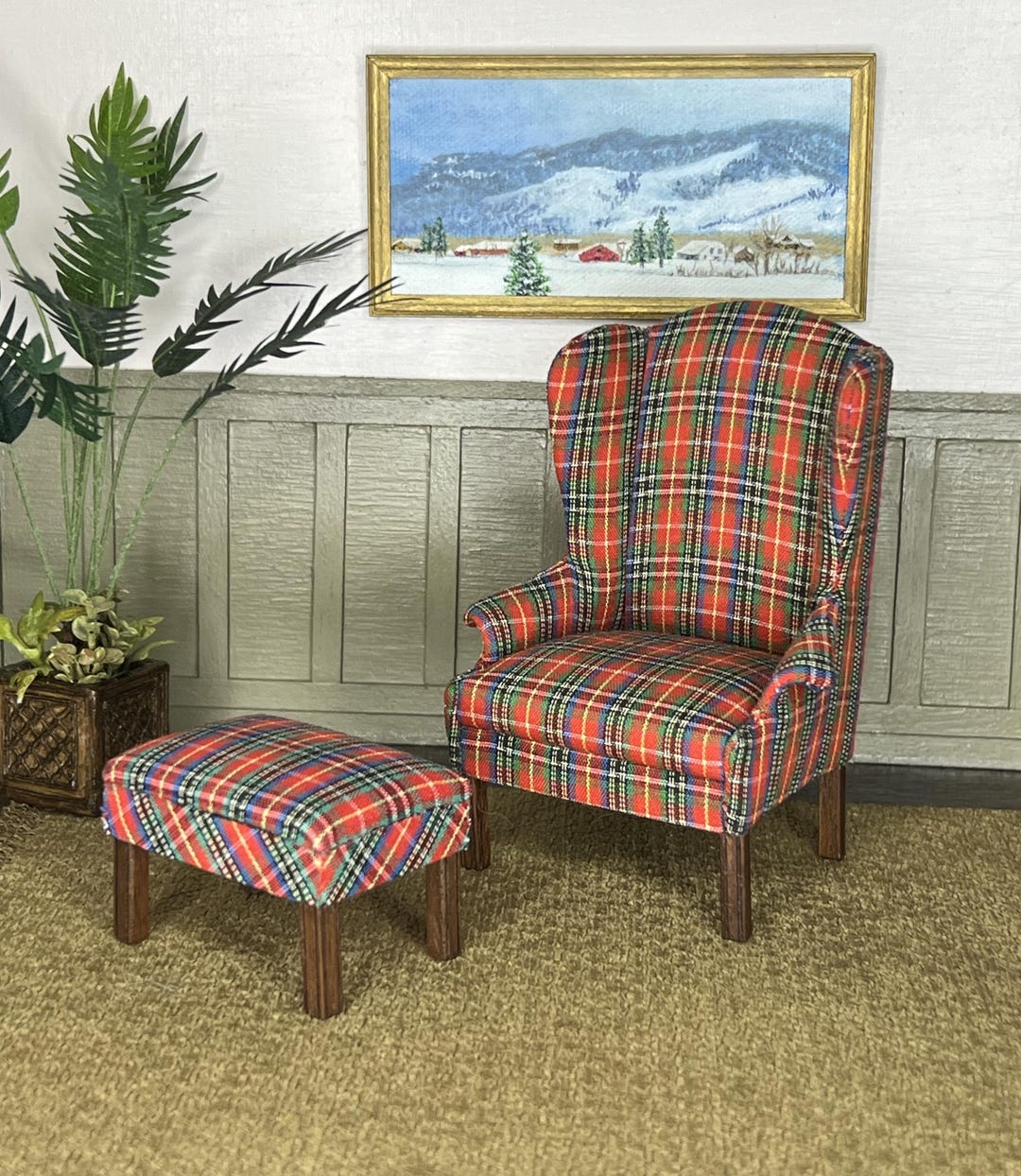 1980 D. Anne Ruff Wingback Chair and Ottoman Dollhouse Miniature 1:12 ...