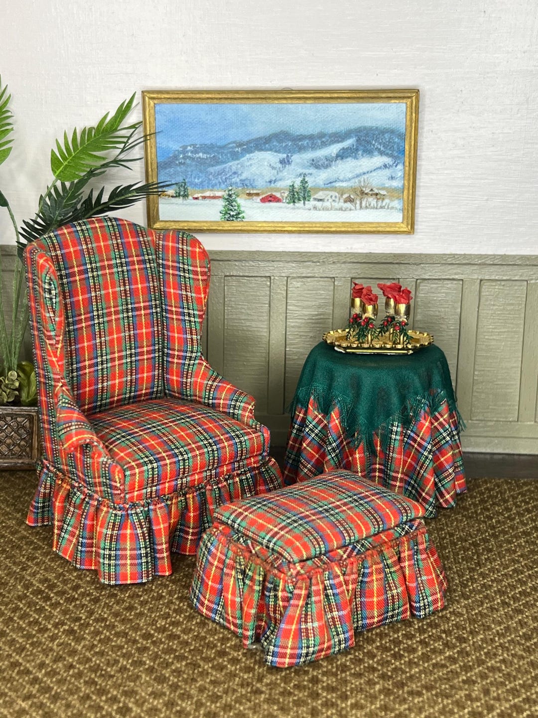 1983 D. Anne Ruff Wingback Chair, Ottoman and Side Table - Dollhouse ...