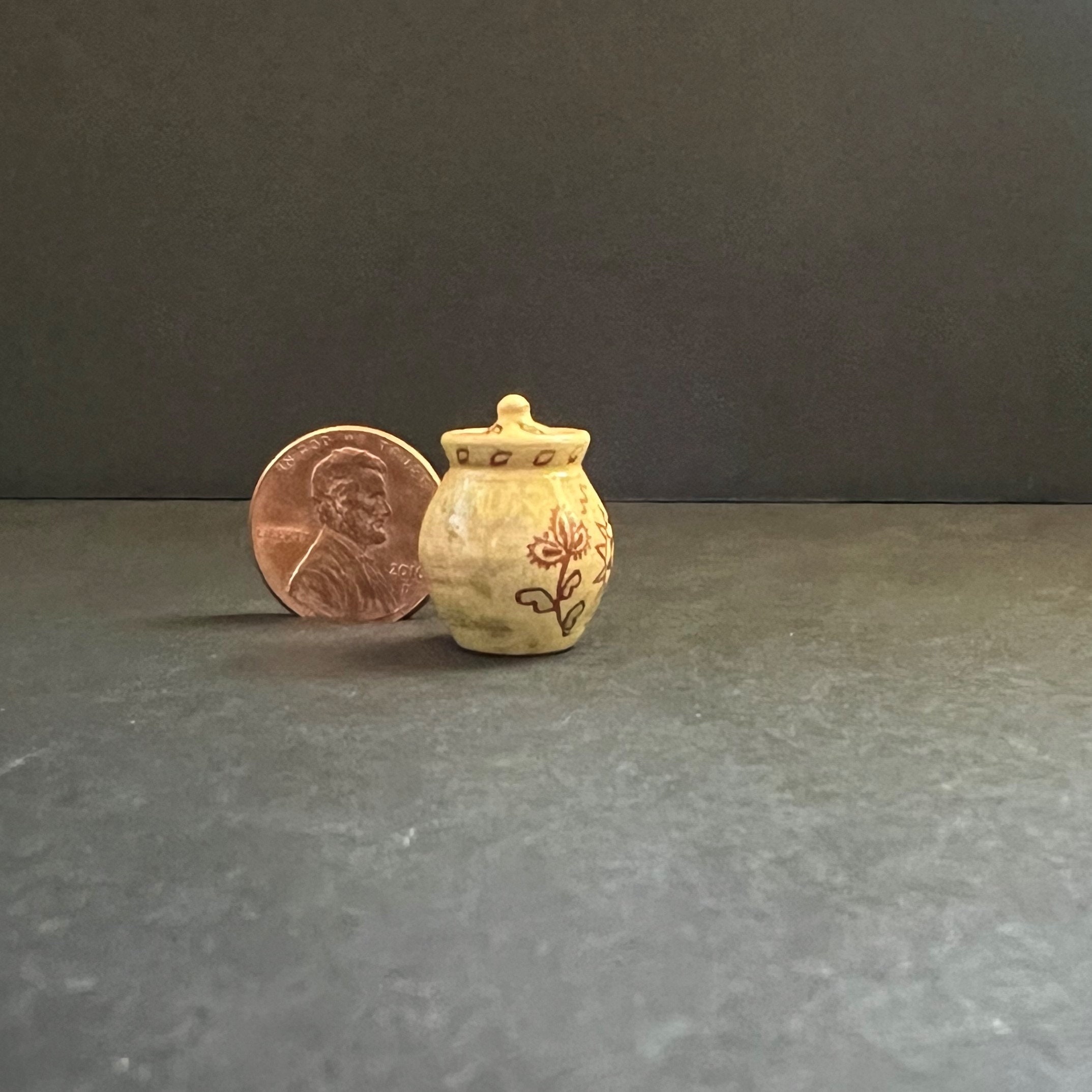 Poppenhuis miniatuur IGMA Jane Graber Redware Sgraffito bus Sunburst ...