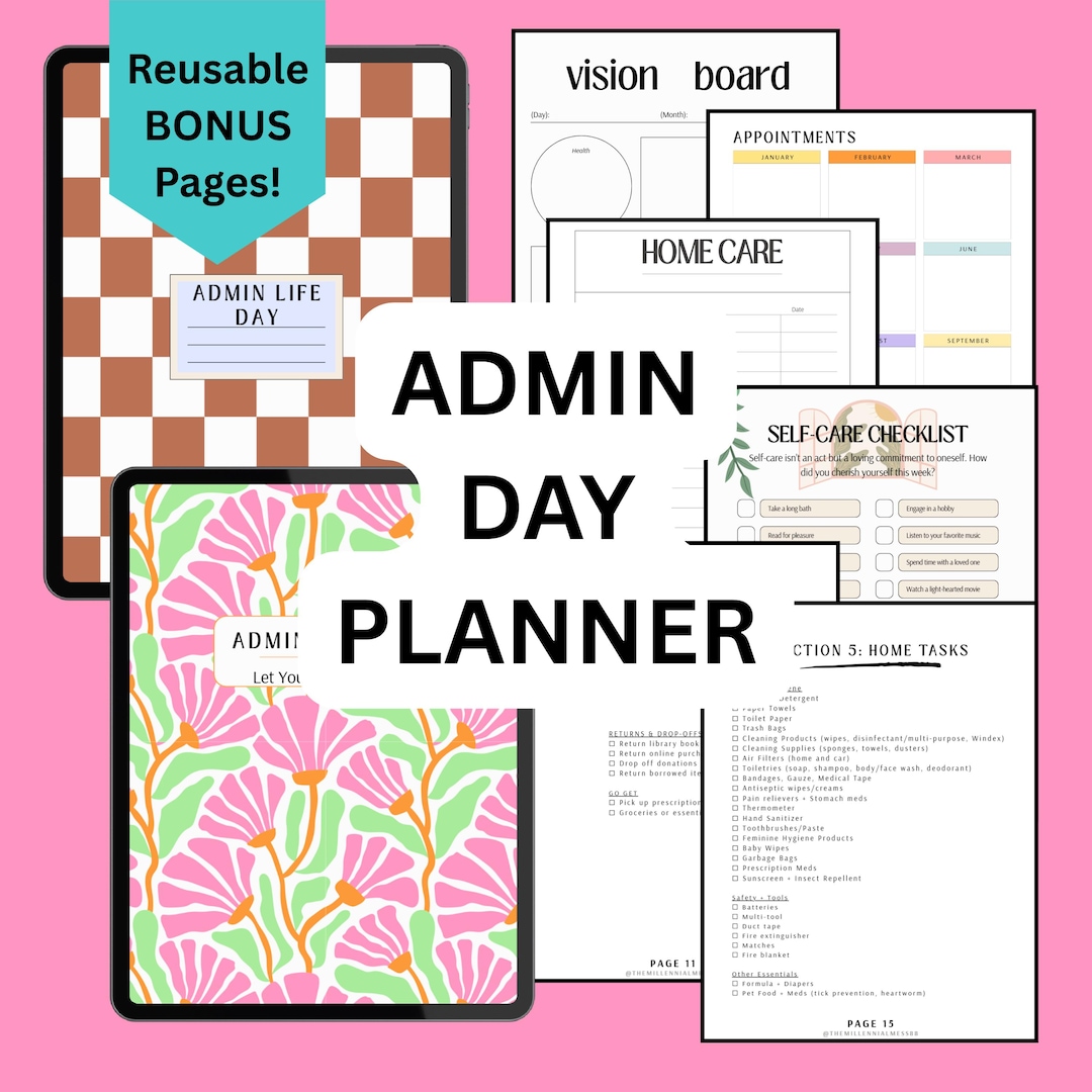 Admin Day Planner Home & Life Organization Workbook Printable ...