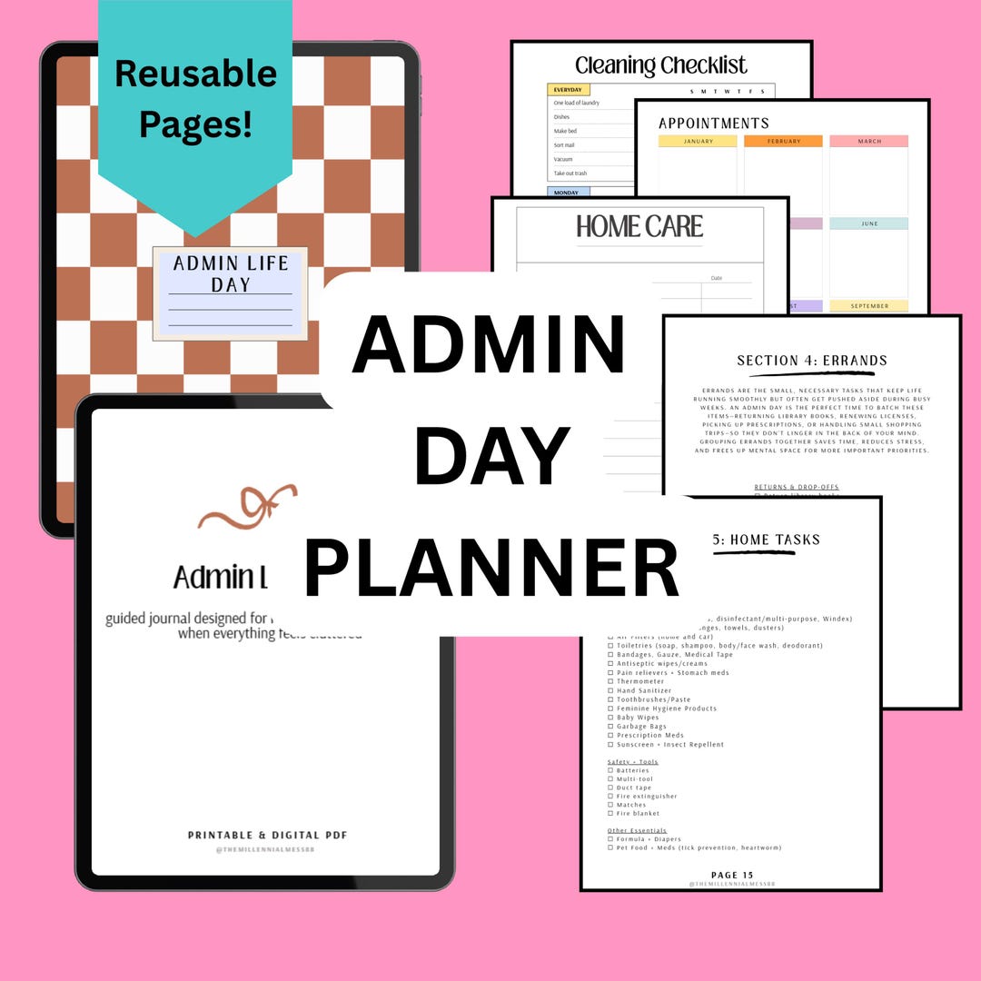 Simple Admin Day Planner Home and Life Organization Workbook Printable ...