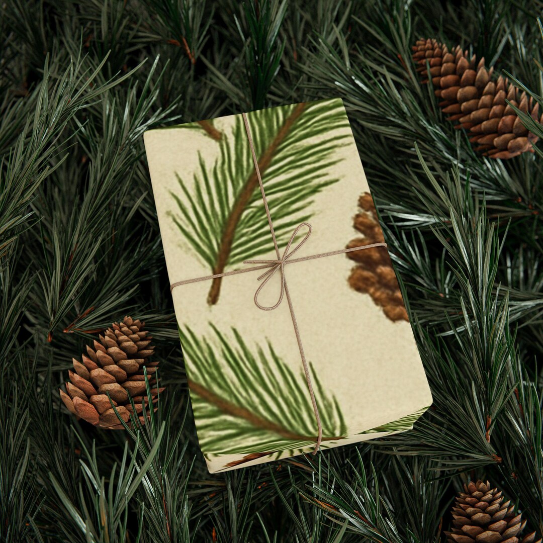 Pine Cones and Needles Wrapping Paper | Holiday Pine Pattern - Etsy