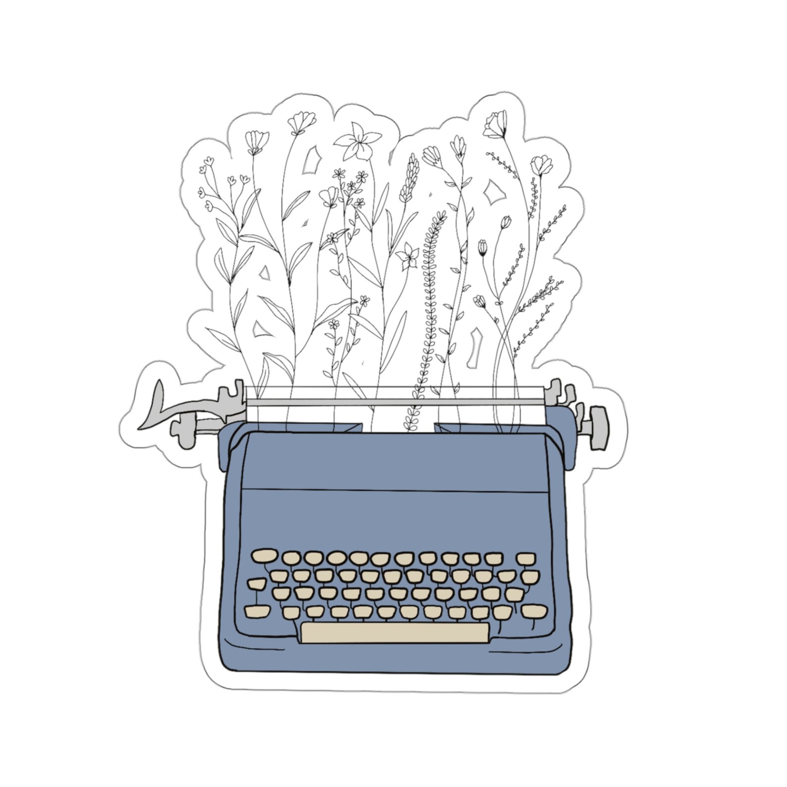Blooming Typewriter Sticker - Etsy