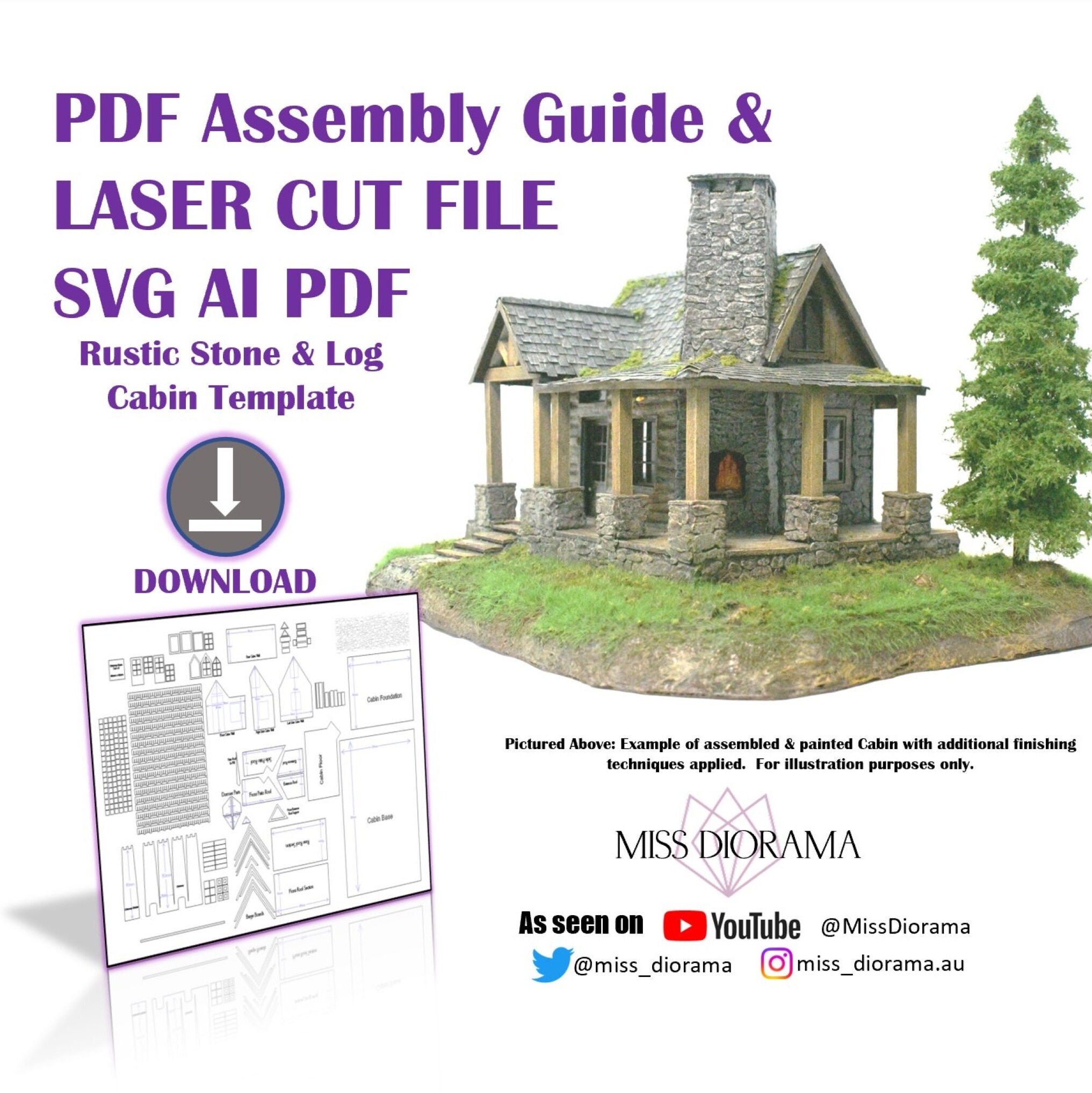 Miniature Stone & Log Cabin Template File Download - Etsy