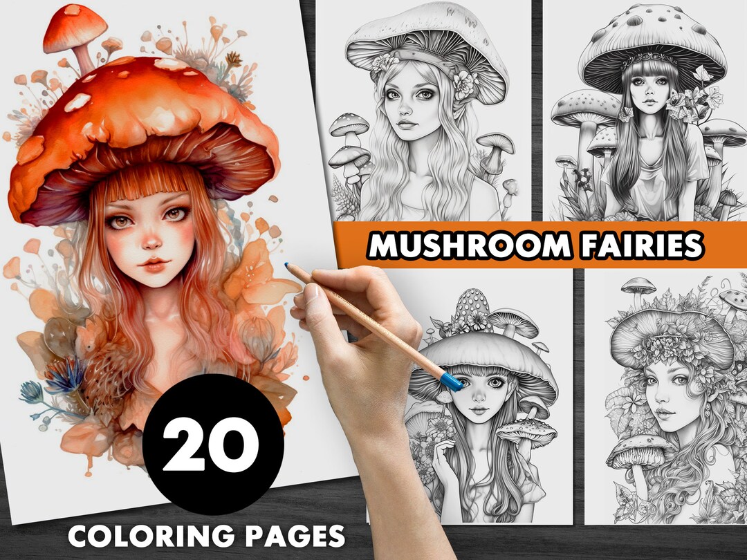 20 Mushroom Fairies Beautiful Fairy Grayscale Coloring Pages Adult ...