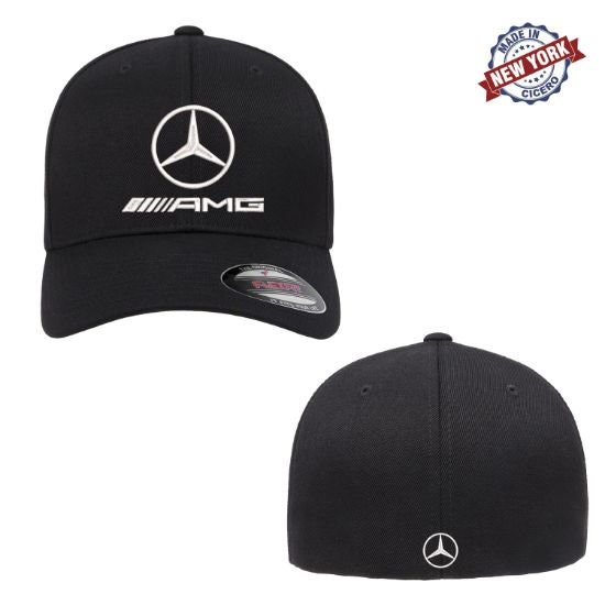 Mercedes-benz AMG Logo Embroidered Front Back Flexfit Fitted Black Ball ...