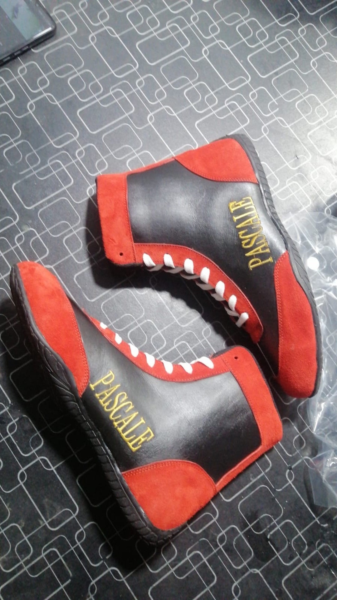 Black & Red Custom Boxing Shoes With Personalised Name on It Best Gifts ...