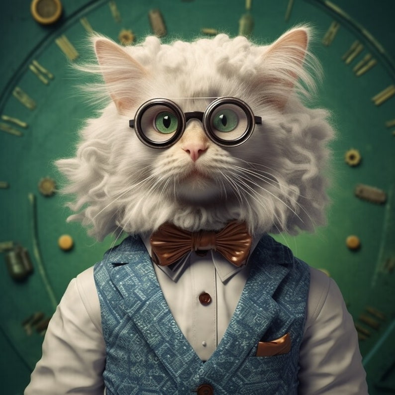 Einstein Cats Cute Cat Adorable Cat Digital Art Print, Wall Art, AI Generated, AI Art, Digital ...