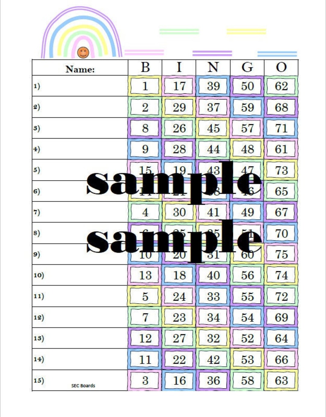 Mixed Bingo Boards 75 Numbers 15 Lines - Etsy