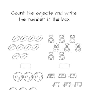 30 Printable Counting Worksheets for Preschool and Kindergarten Math - Etsy
