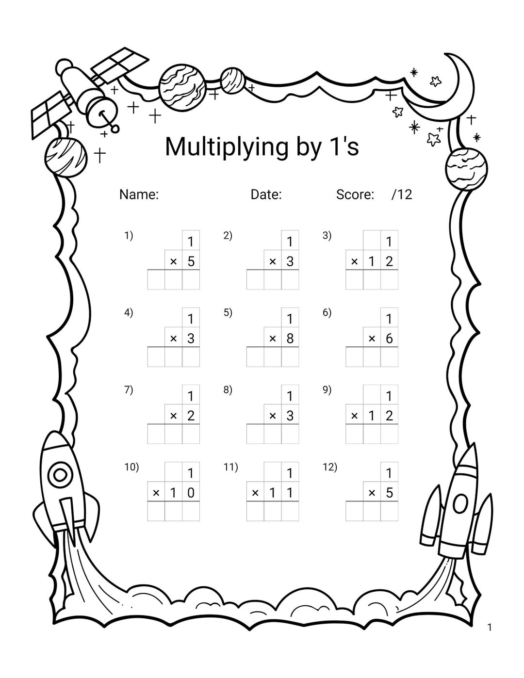 Printable Math Multiplying Practice Worksheets Grades 1-4 Numbers 1-12 ...