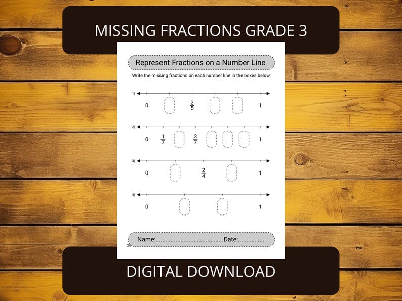 Math Fractions Number Line Worksheets Grade 3 | Write Missing Fractions ...