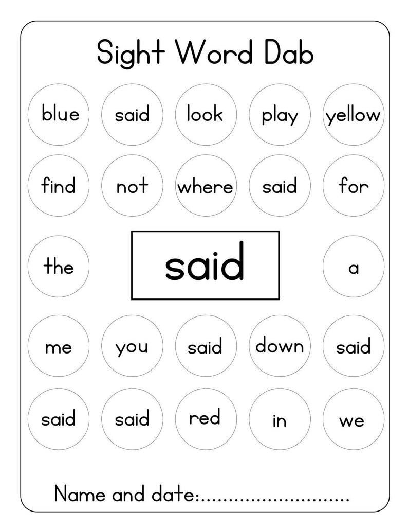 Printable Dolch Sight Words Dab It Worksheets Preschool - Etsy